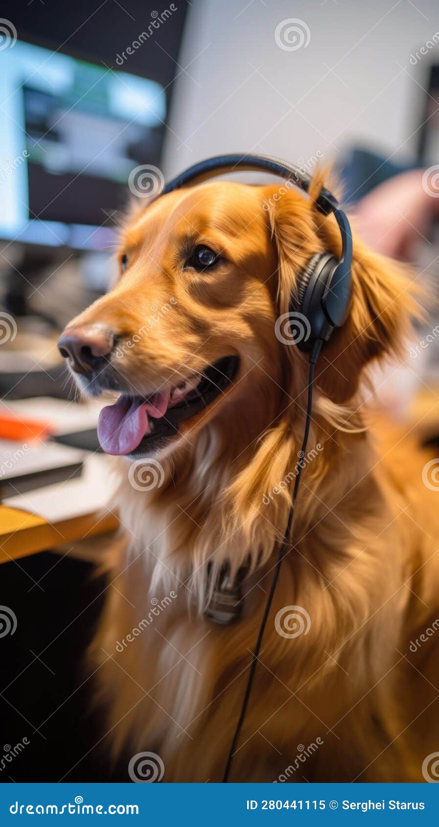 A Dog Wearing Headphones Sitting in Front of a Computer. Generative AI ...