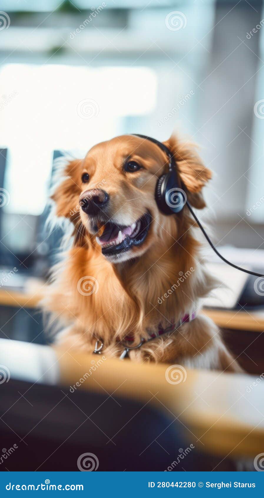 A Dog Wearing Headphones Sitting in Front of a Computer. Generative AI ...