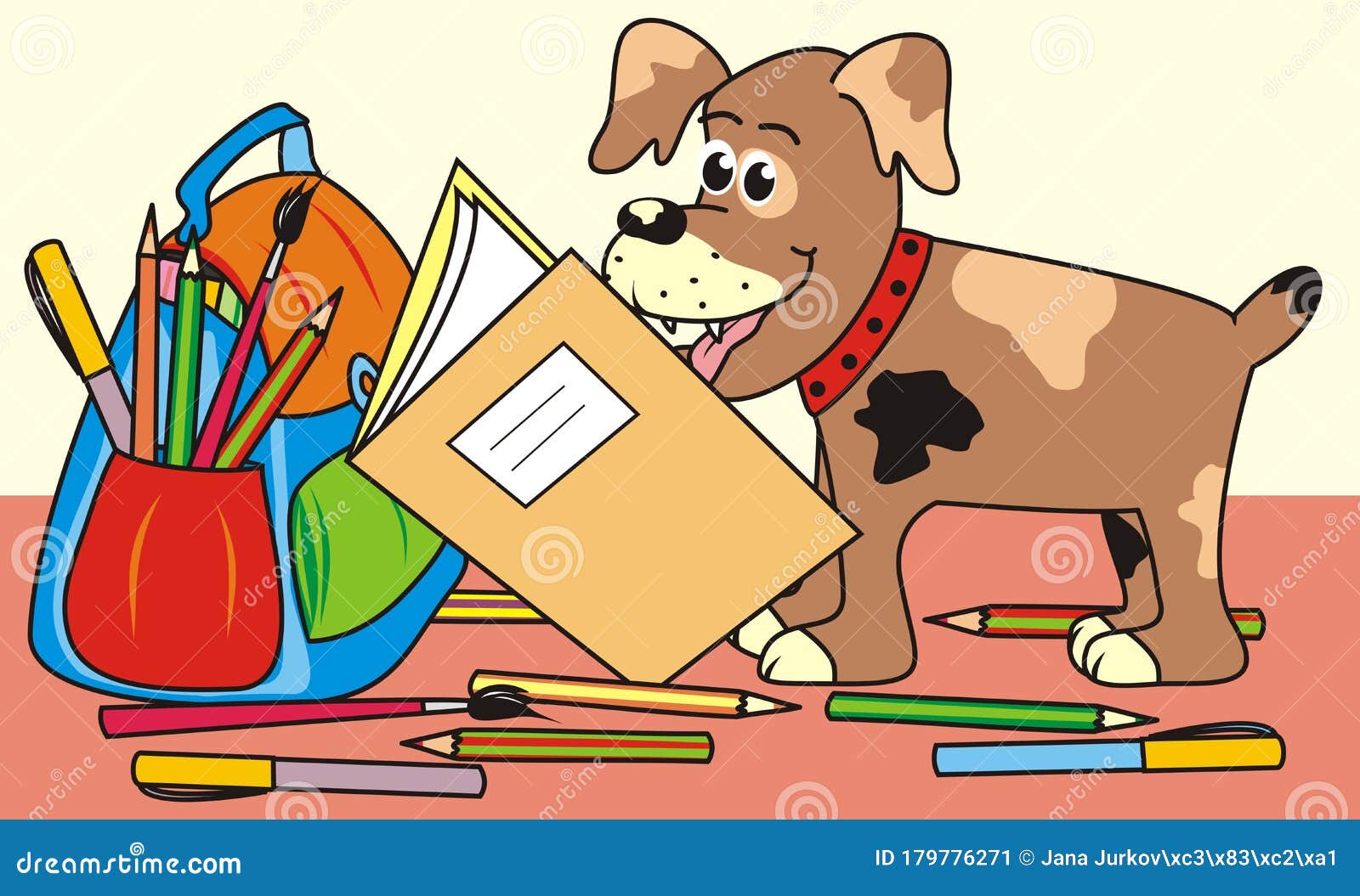 Dog and Workbook, Vector Illustration Stock Vector - Illustration of ...