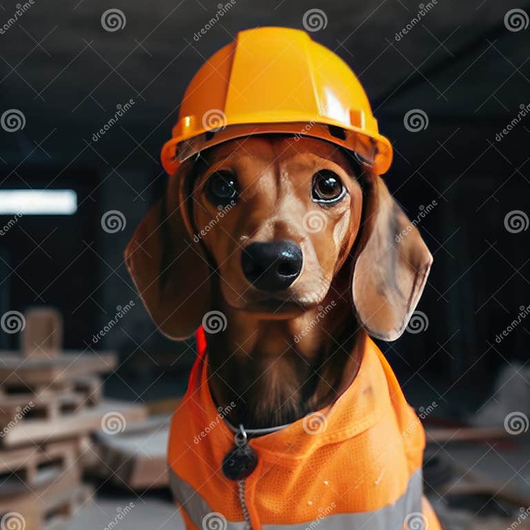 Dog in a Construction Helmet Stock Photo - Image of repairman, engineer ...