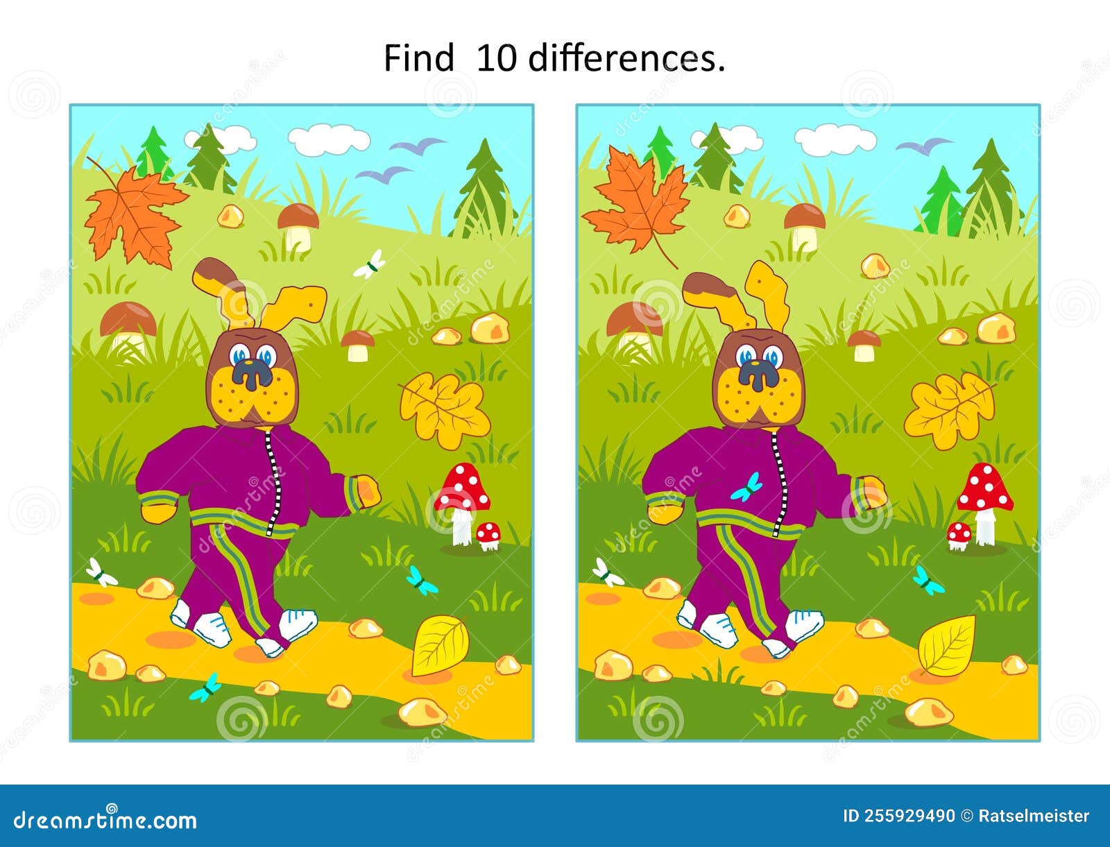 Doggie Jogging Early in the Autumn Morning. Difference Game, or Visual ...