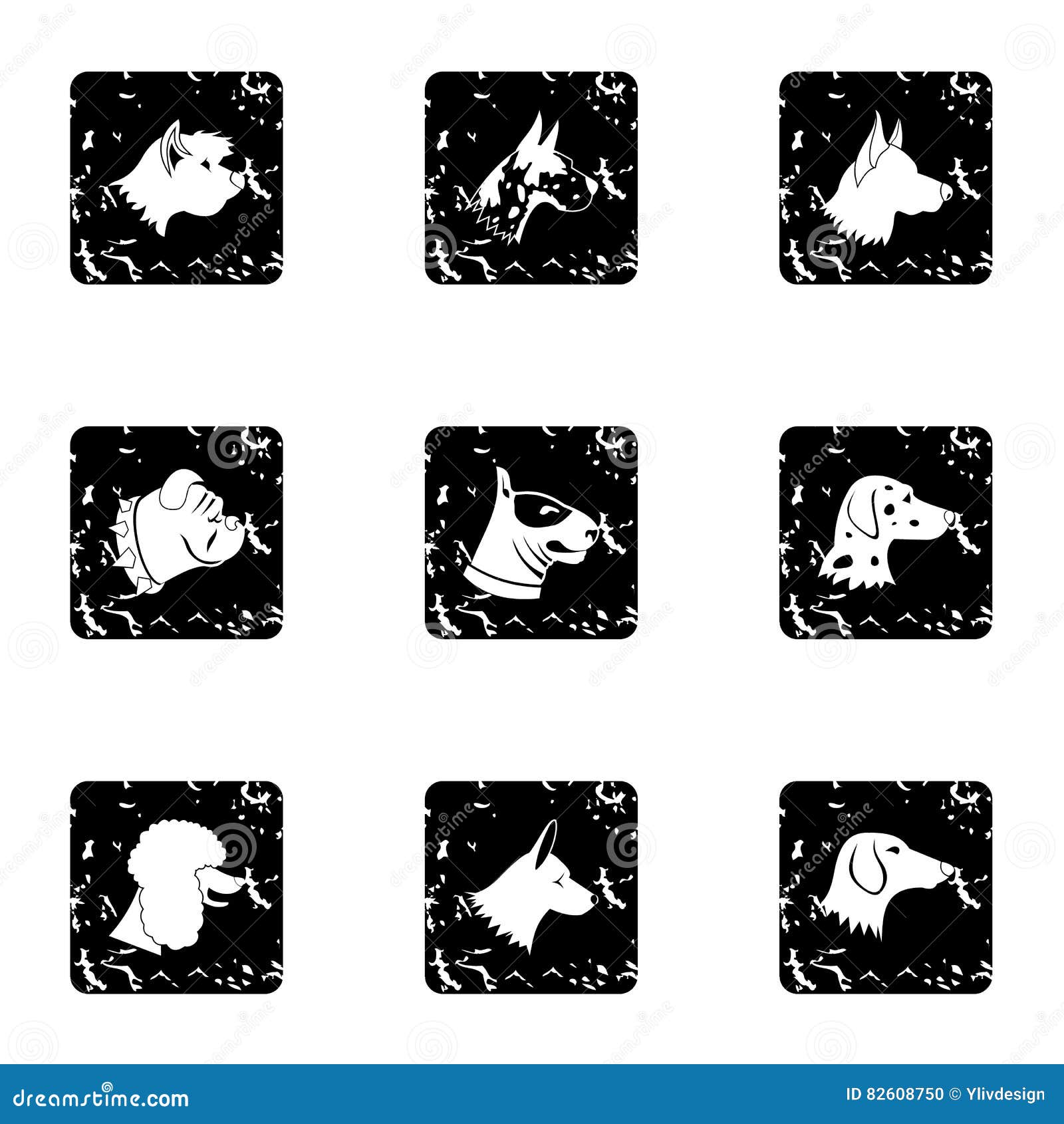 Doggy Icons Set, Grunge Style Stock Vector - Illustration of mongrel ...