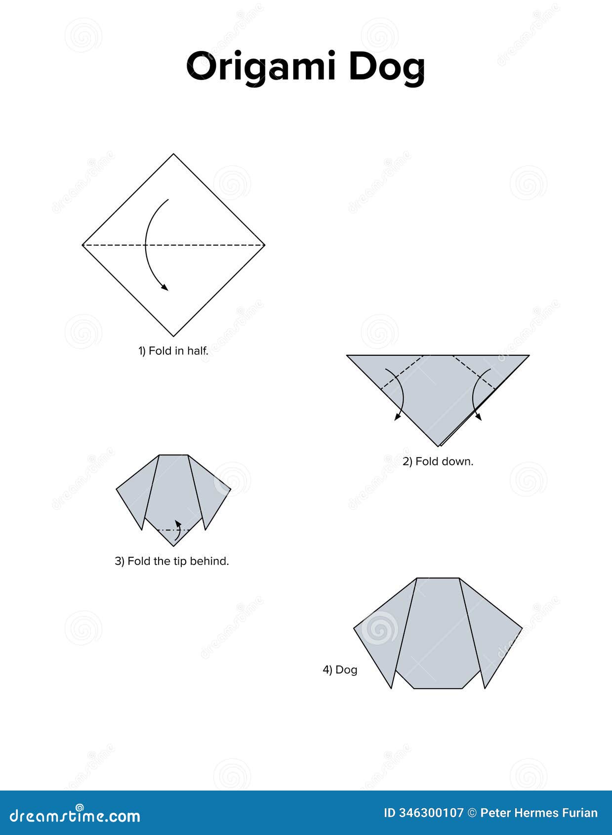 Origami Dog, Paper Folding, Printable Instruction Sheet Cartoon Vector ...