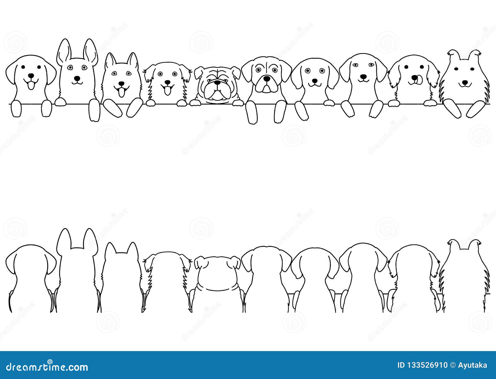 Dogs border line art set stock vector. Illustration of cute - 133526910