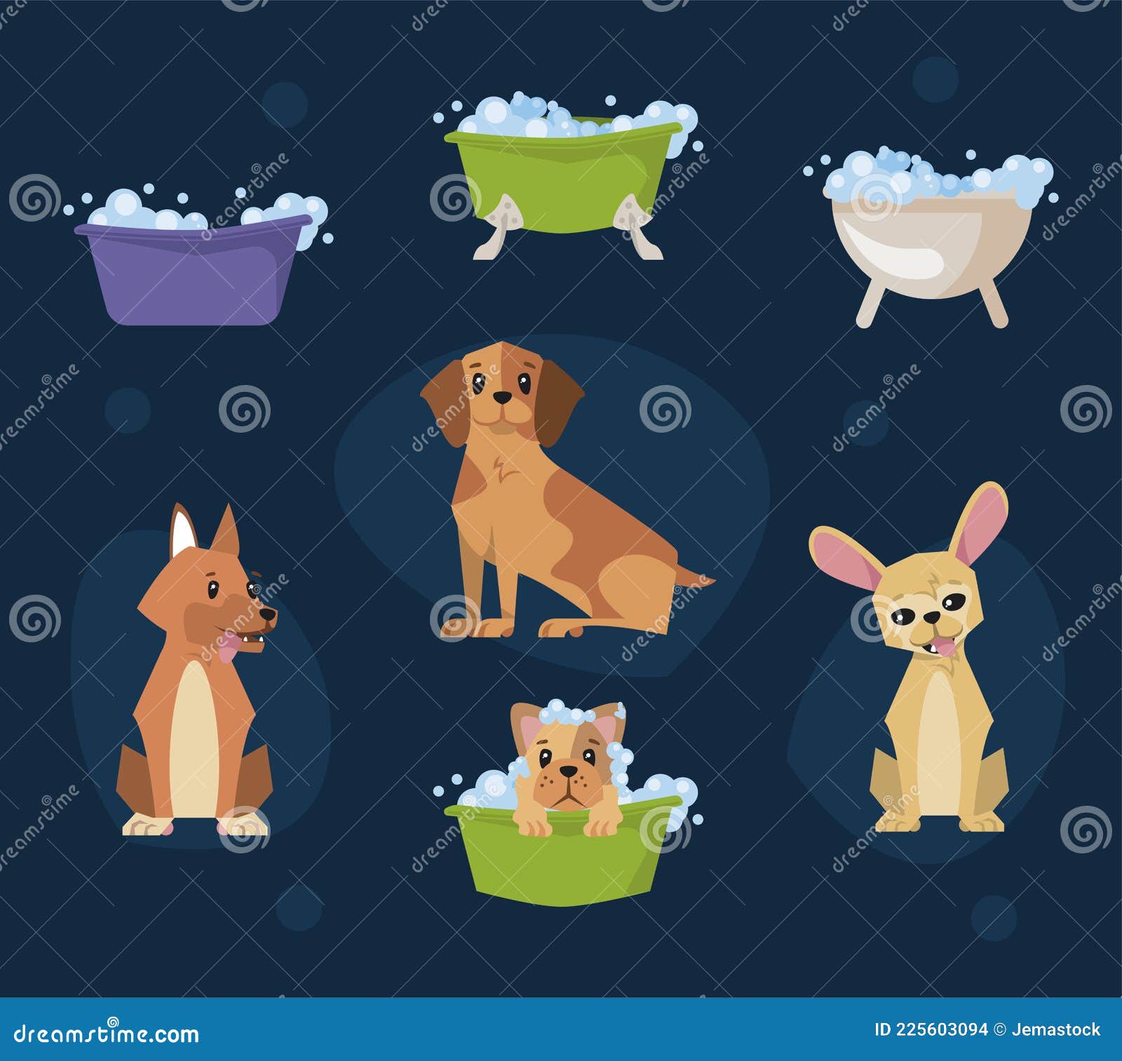 Dogs Cartoons Bathing Collection Stock Vector - Illustration of ...