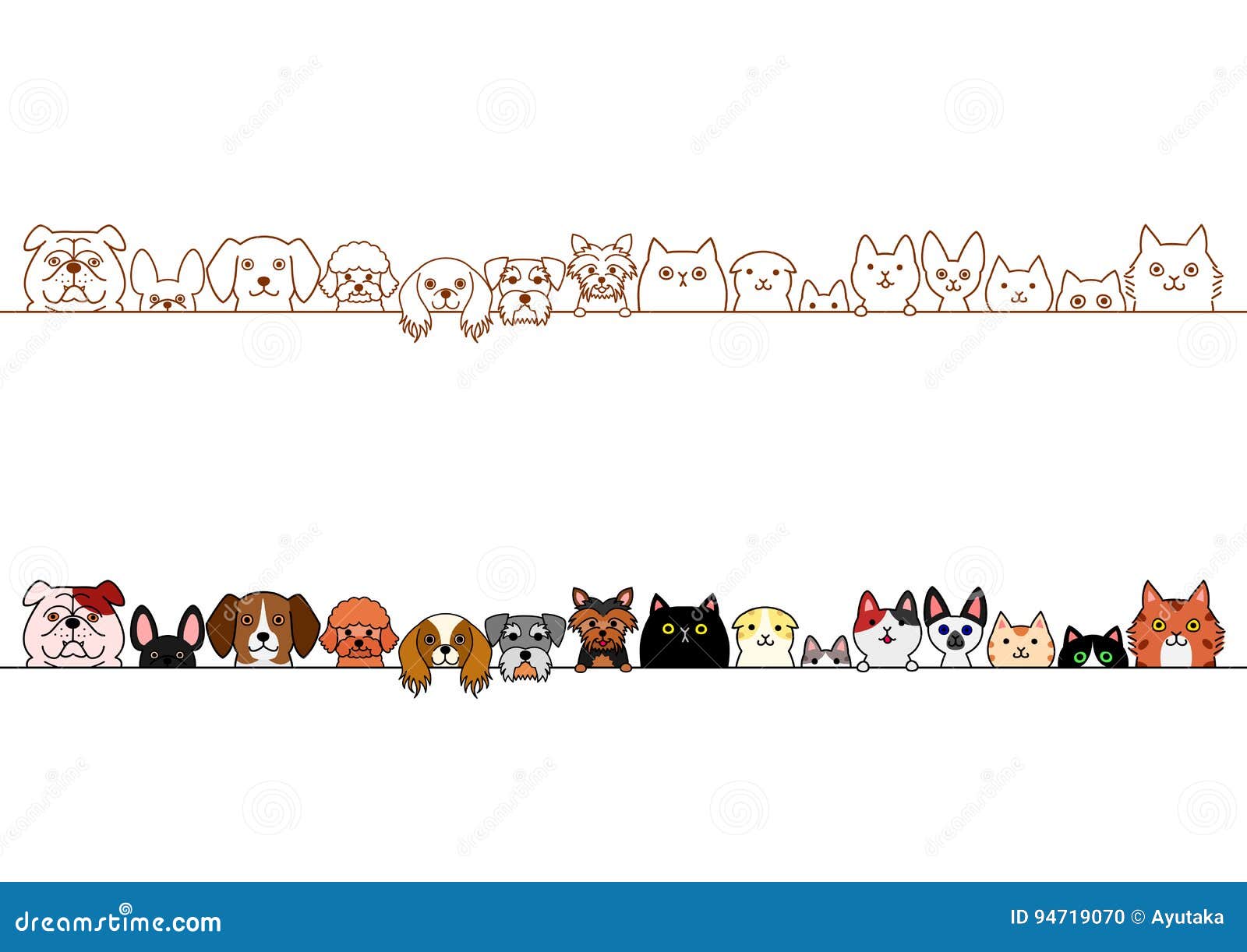 Cats Border Set With Long Blank Board Vector Illustration