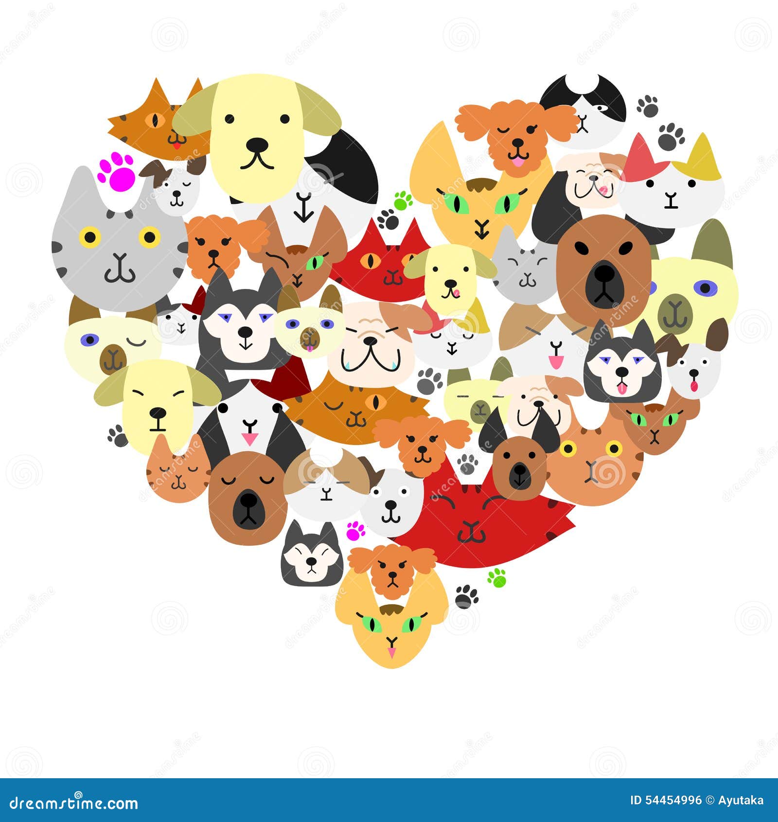 Dogs and Cats Face in Heart-shape Stock Vector - Illustration of ...