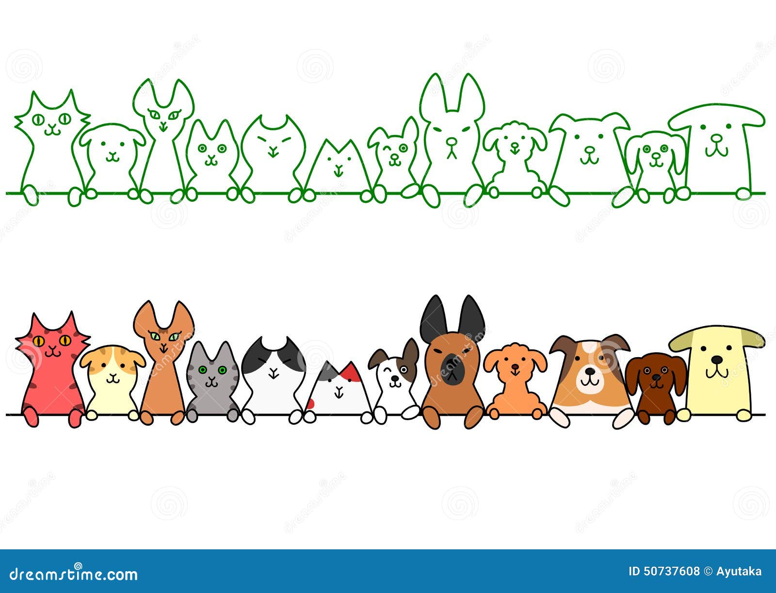 Dogs and Cats in a Row with Copy Space Stock Vector - Illustration of ...