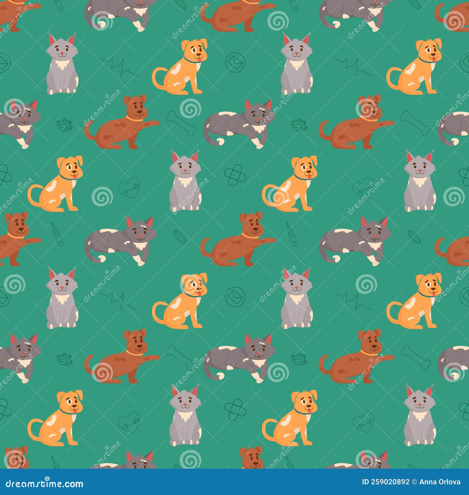 Dogs and Cats Seamless Pattern. Flat Vector Illustration Stock Vector ...