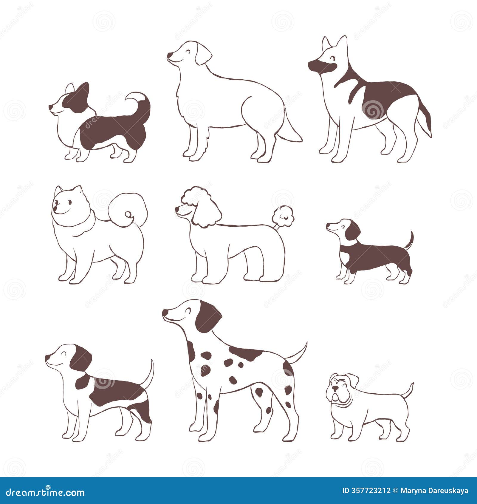 Dogs of Different Breeds. Set of Hand-drawn Puppies Stock Illustration ...