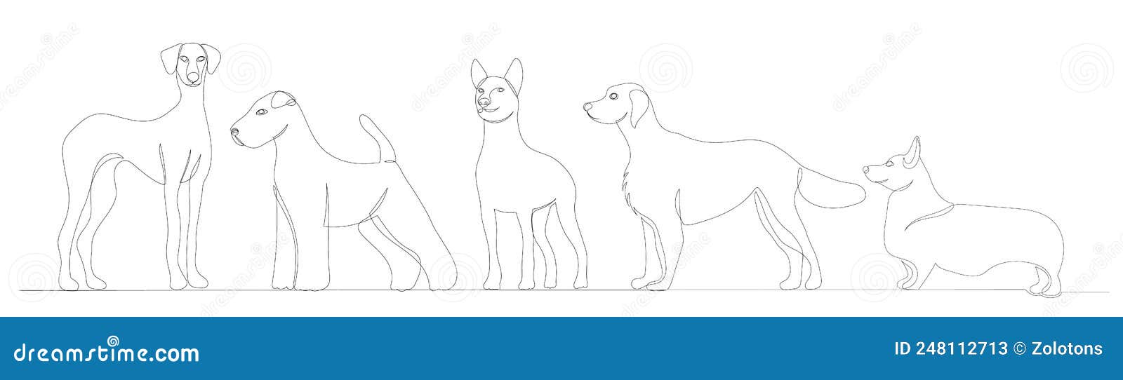 Dogs Drawing in One Continuous Line, Isolated Stock Vector ...
