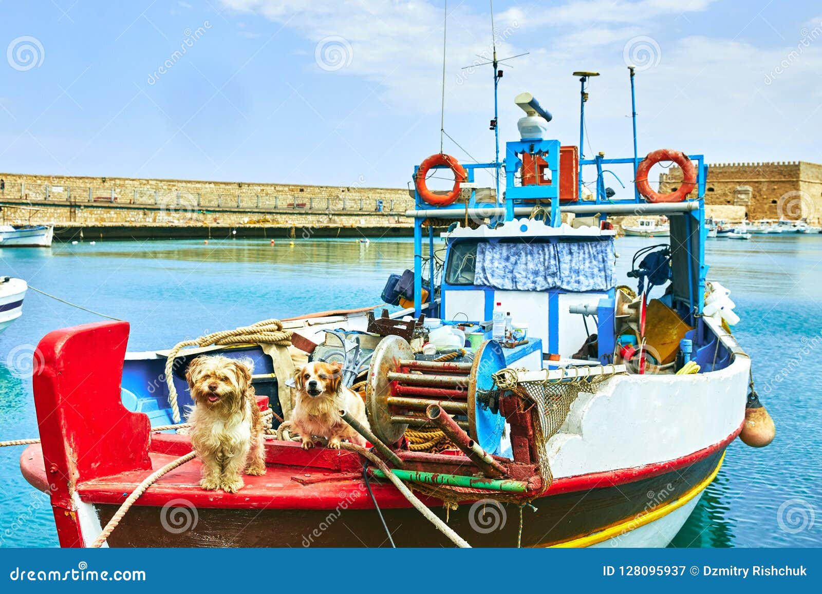 Fisherman With Dogs In The Wooden Small Boat Royalty-Free Stock ...