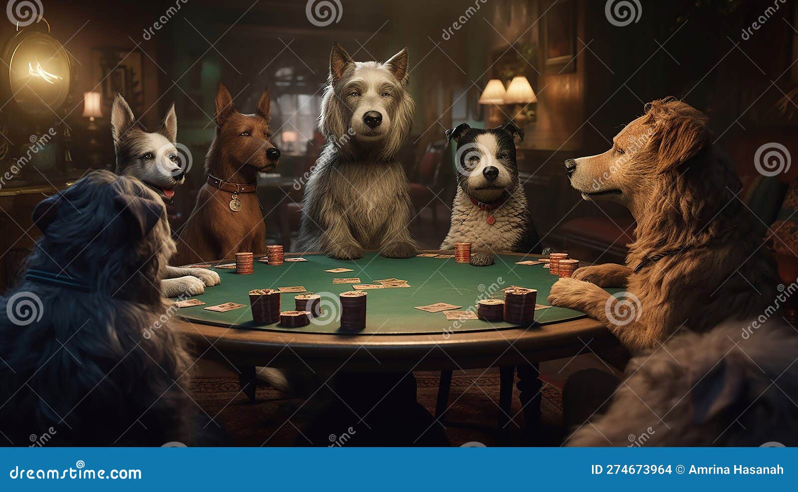 Dogs Gathered Around the Poker Table. Generative AI Technology Stock ...