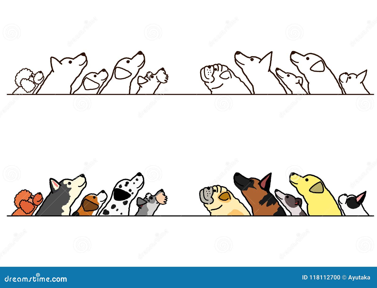 Dogs Looking Up Sideways In Two Rows Vector Illustration ...