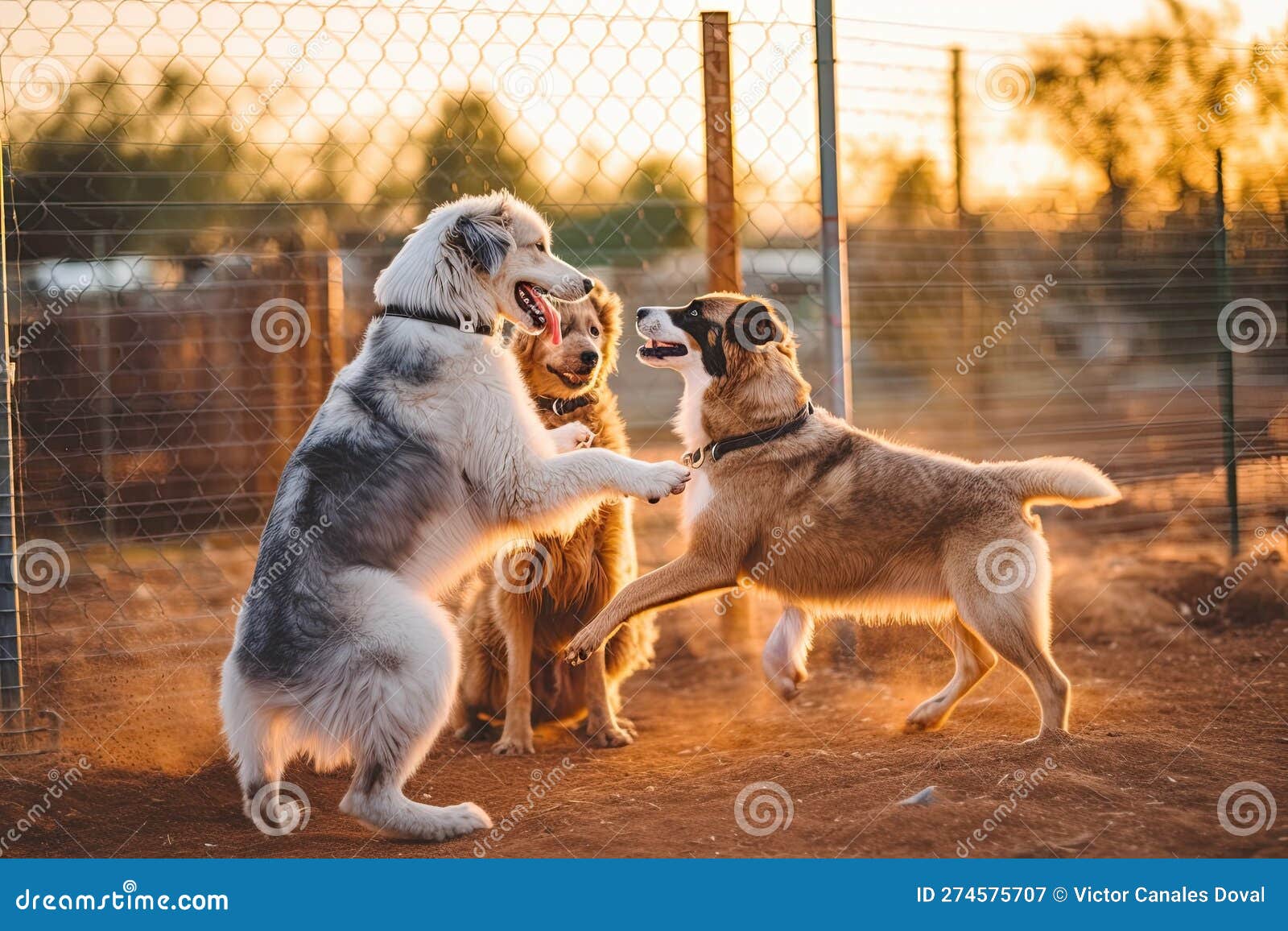 Dogs Play and Run in Dog Park at Sunset Stock Illustration ...
