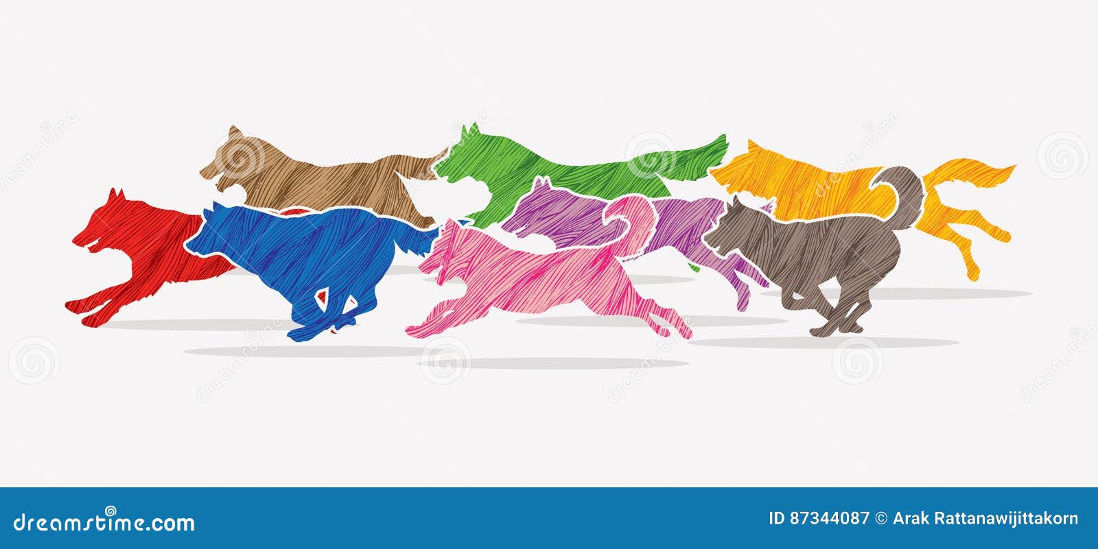 8 Dogs running graphic stock vector. Illustration of cartoon - 87344087