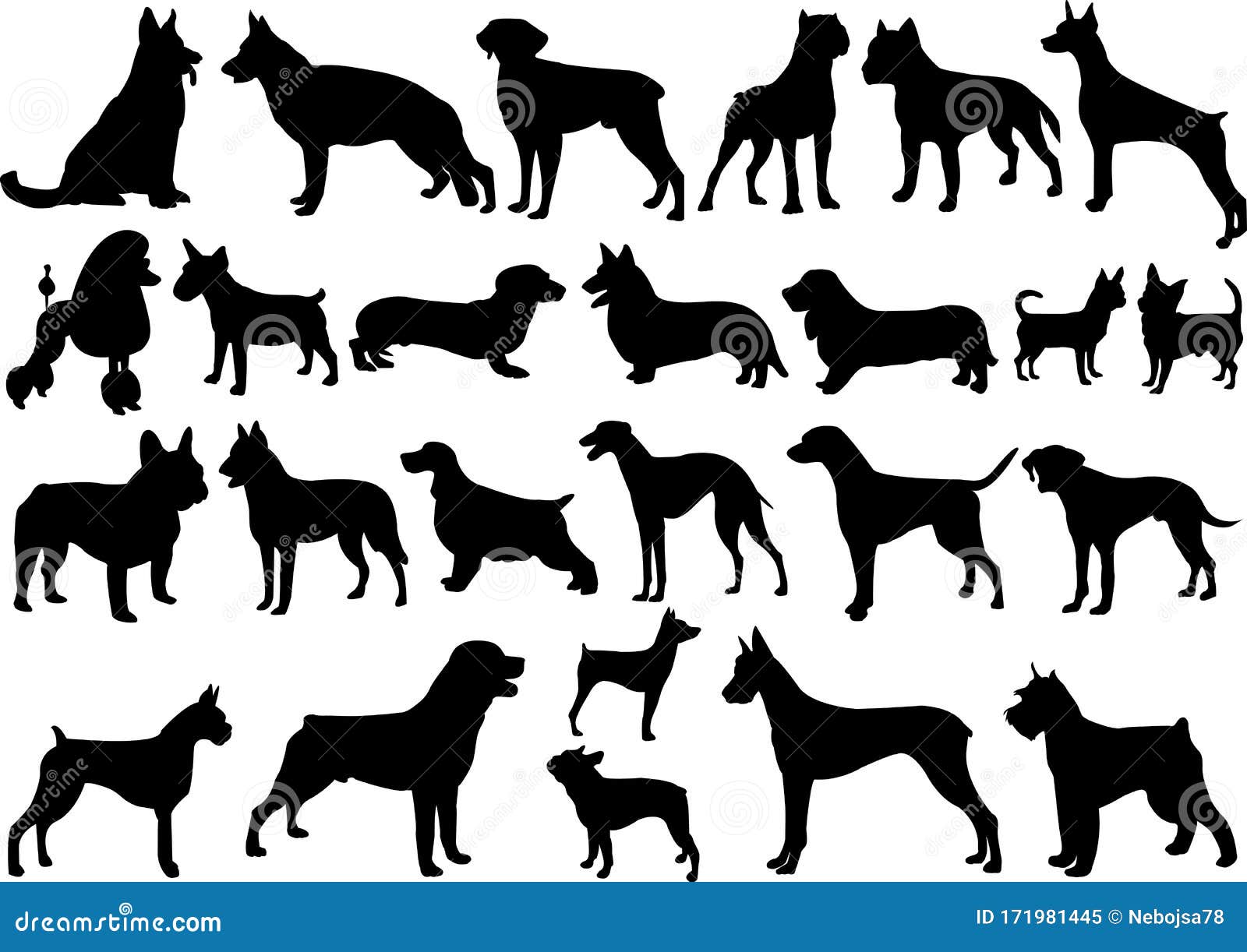 Set Of Dogs Silhouette. Collection Of Vector Silhouette In Circle ...