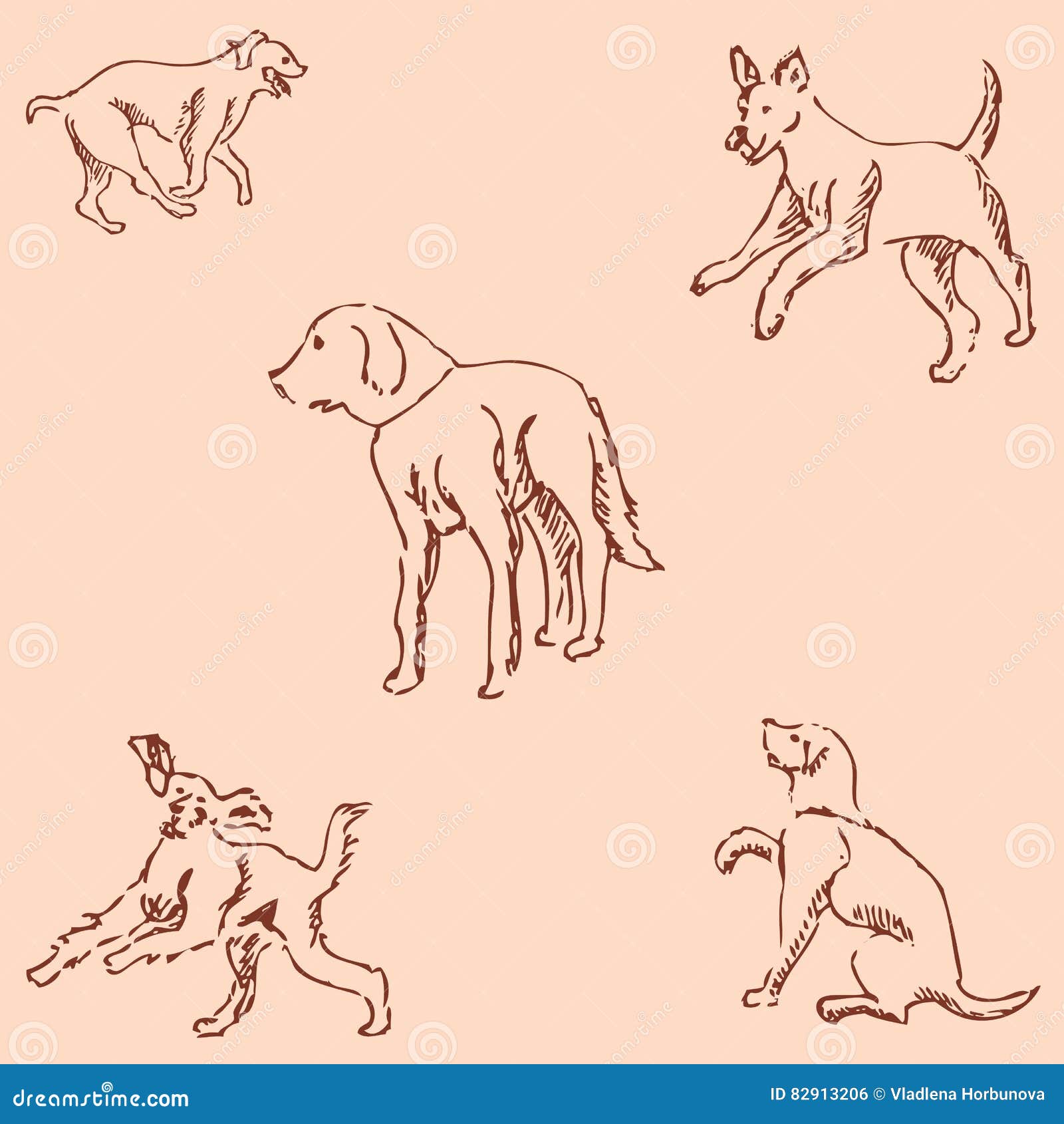 Dogs. Sketch Pencil. Drawing By Hand. Vintage Colors. Vector ...