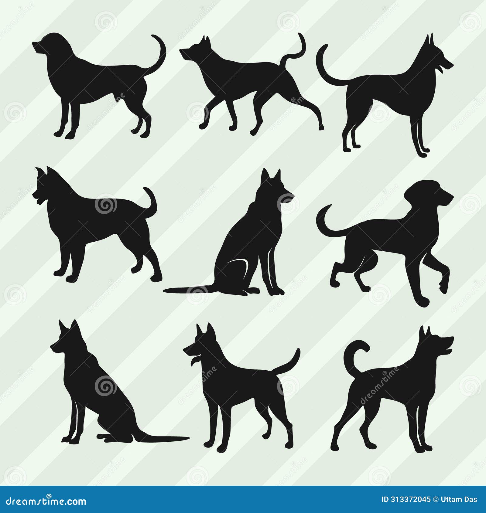 Dogs Vector Silhouettes Bundle, Set of Various Pose Dog Collection ...