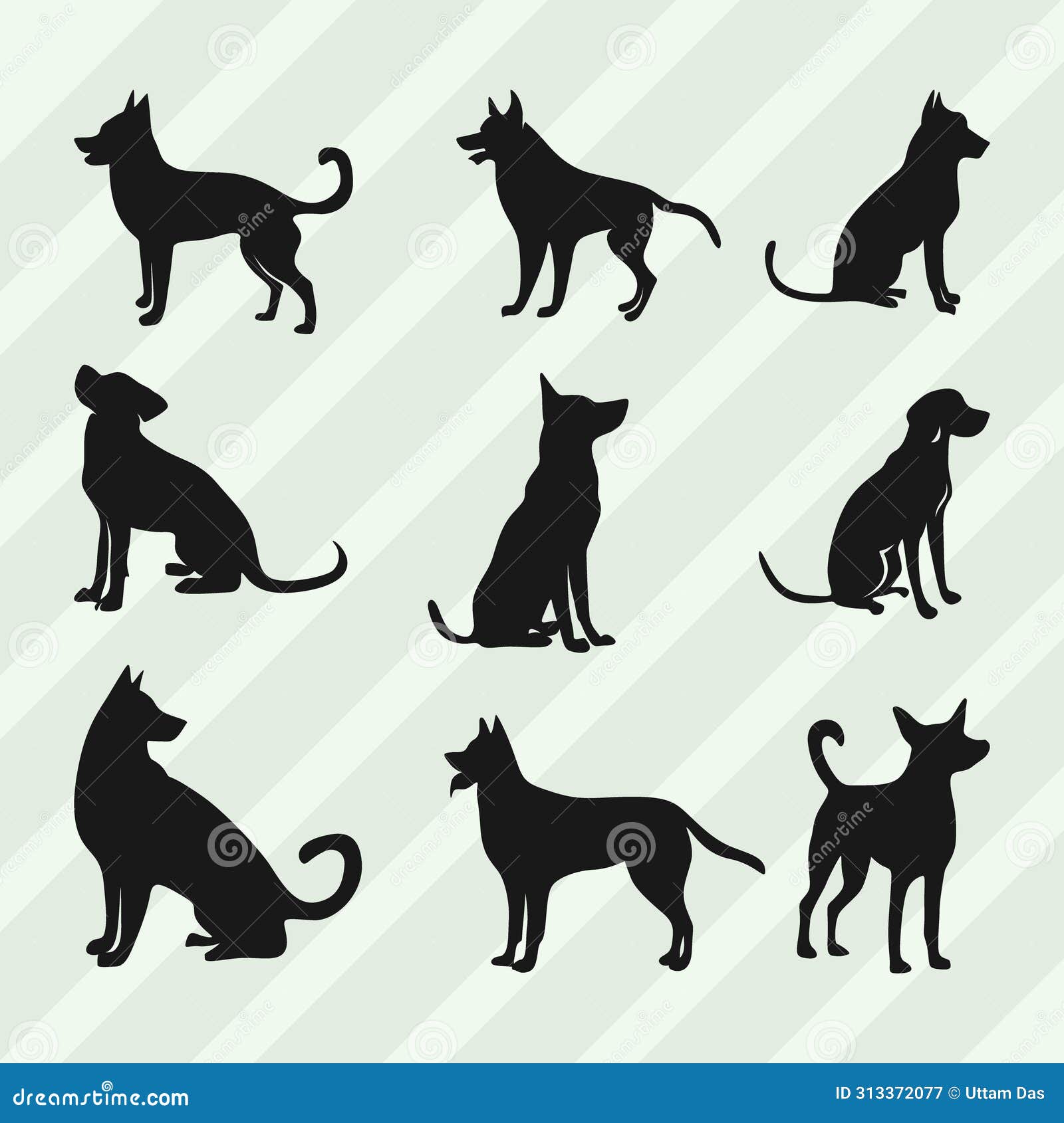 Dogs Vector Silhouettes Bundle, Set of Various Pose Dog Collection ...
