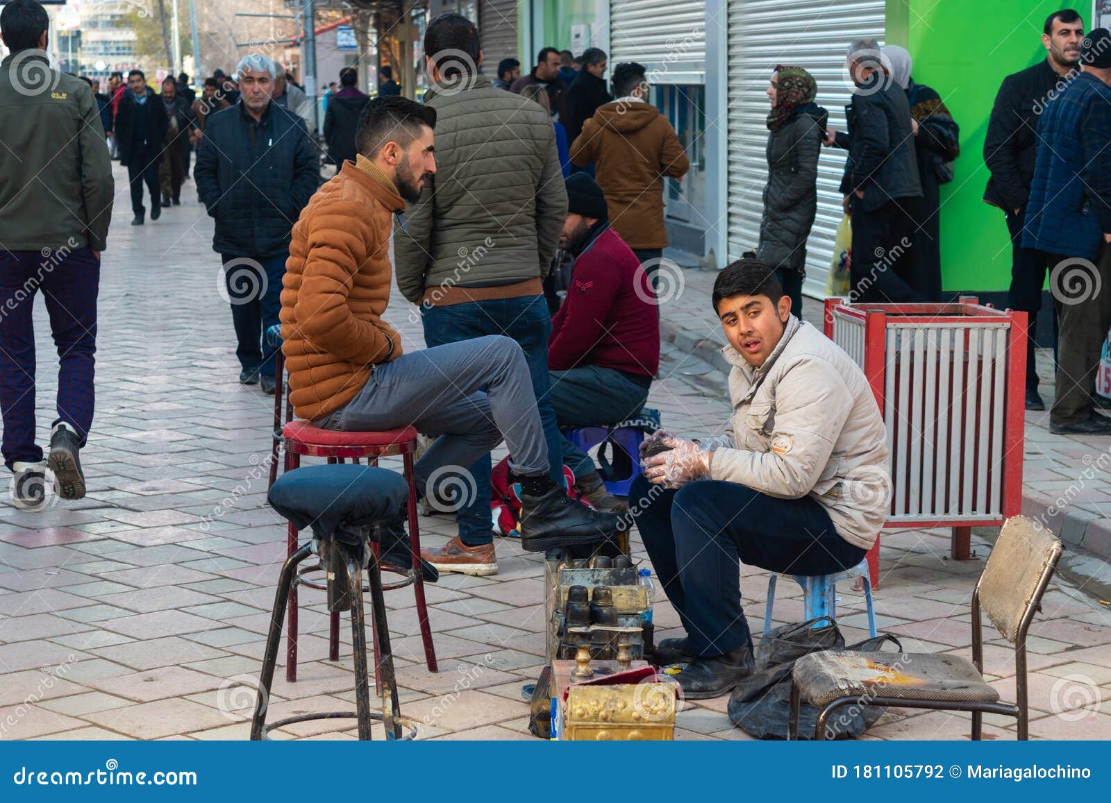 Dogubayazit, Turkey - December 10, 2018: Shoe Cleaner with a Client ...