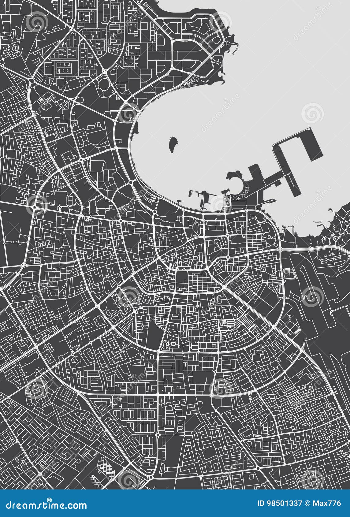 Doha City Plan, Detailed Vector Map Stock Vector - Illustration of gulf ...