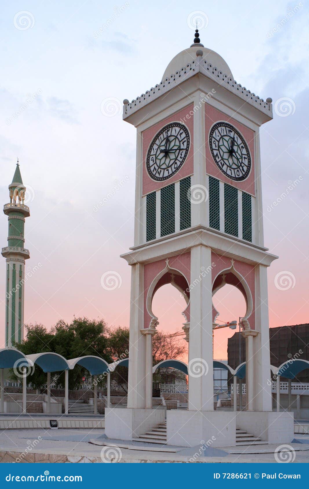 Doha Clock Tower and Minaret Stock Image - Image of sunset, arabia: 7286621