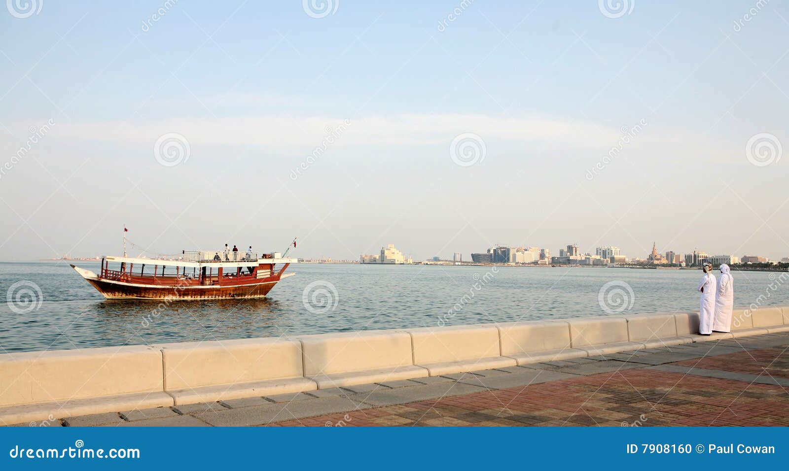 Doha Corniche Locals and Boat Stock Photo - Image of corniche, cloud ...