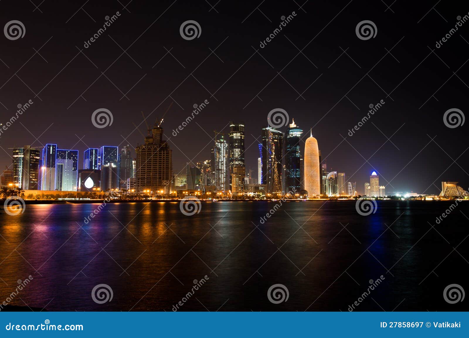 Doha corniche at night stock image. Image of east, modern - 27858697