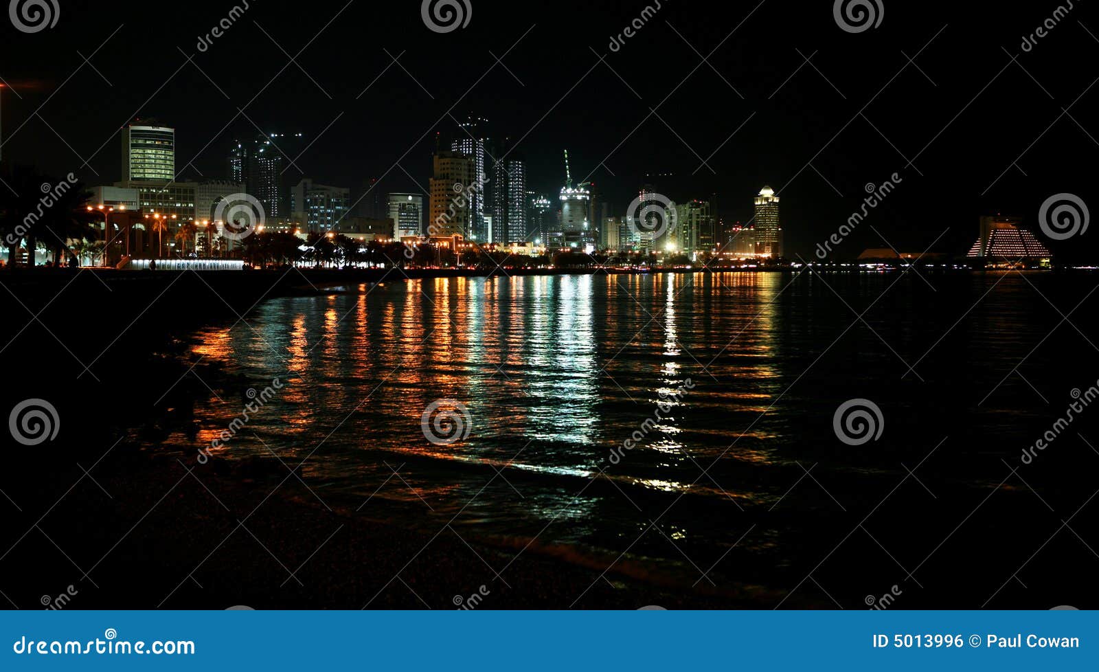 Doha Corniche at night stock photo. Image of doha, night - 5013996