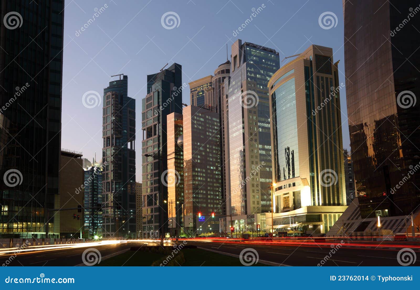 Doha Downtown at Dusk, Qatar Editorial Stock Image - Image of city ...