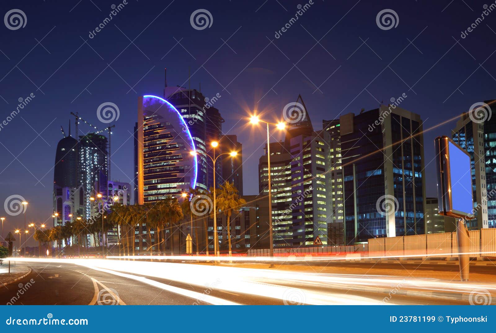 Doha downtown at night stock image. Image of architecture - 23781199