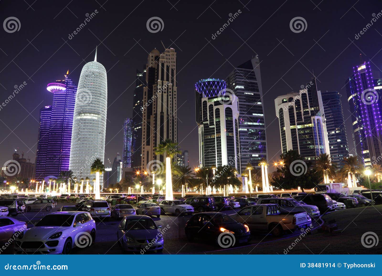 Doha Downtown at Night. Qatar Editorial Stock Image - Image of ...