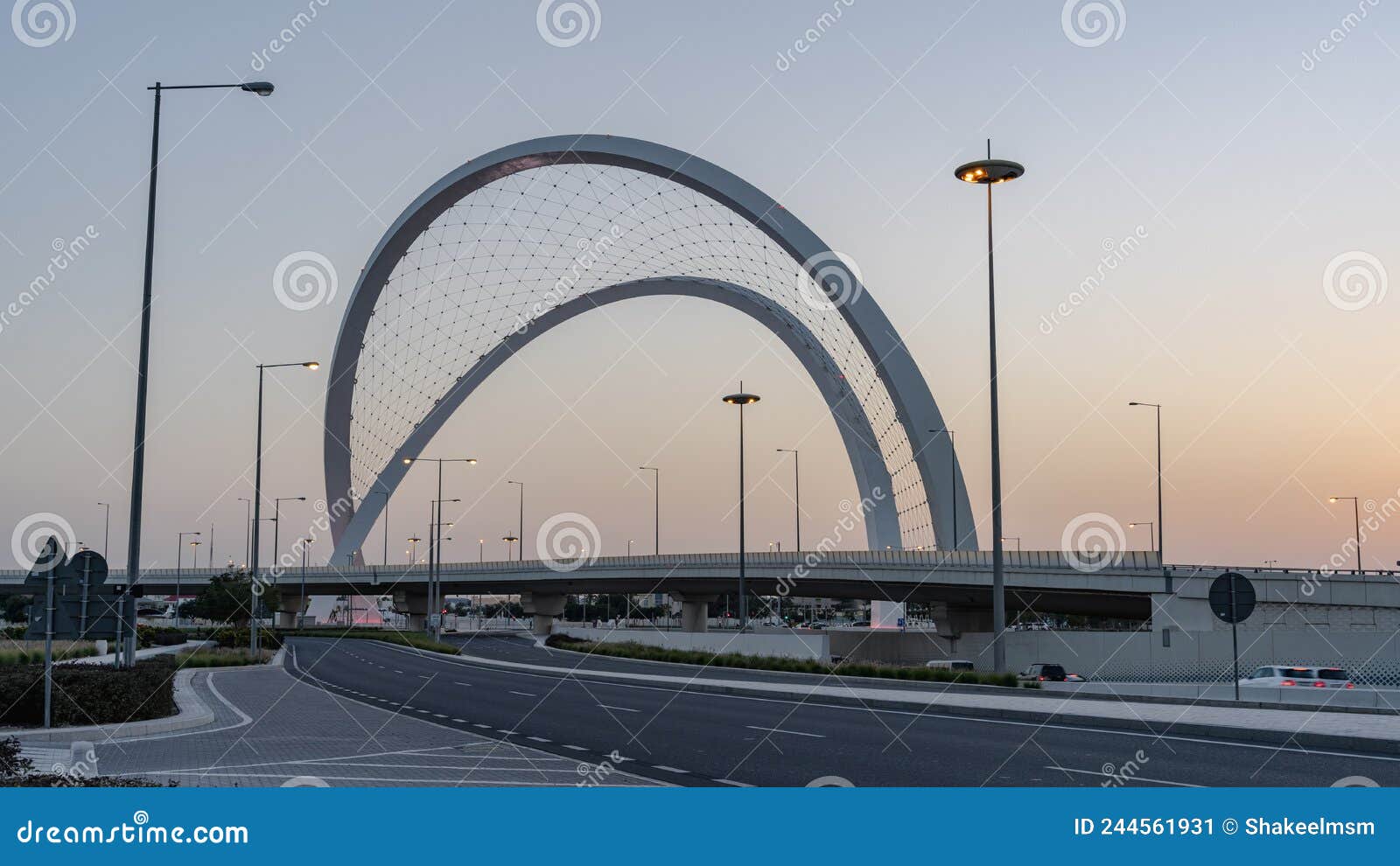 Doha Highway during the Sunset Stock Image - Image of city, lights ...