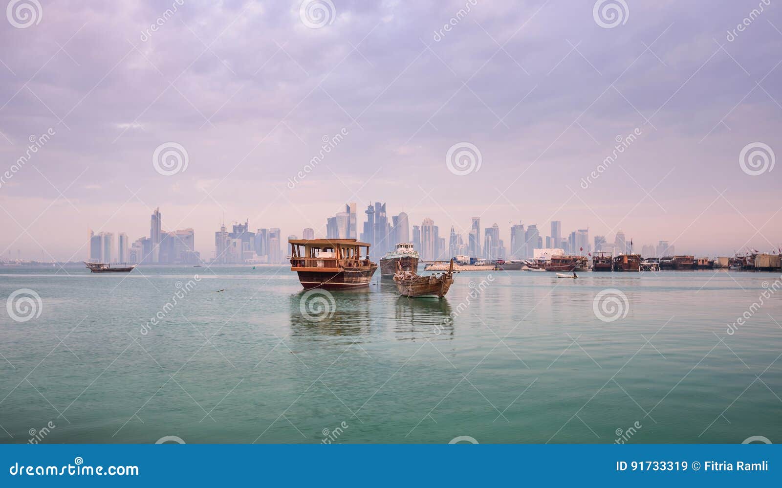 Doha morning view, Qatar stock image. Image of rich, west - 91733319
