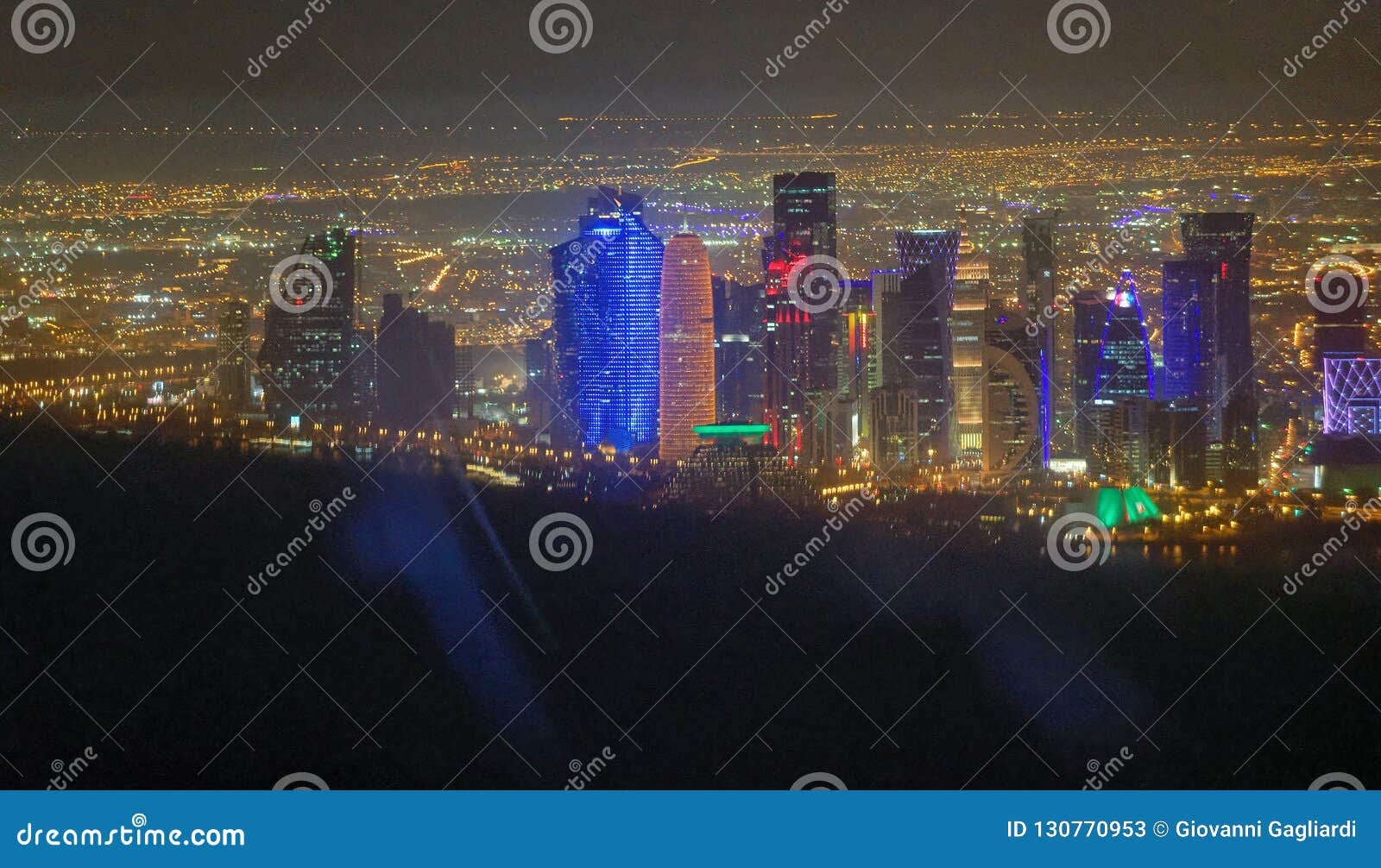 Doha Night View from the Air Stock Image - Image of tower, desert ...