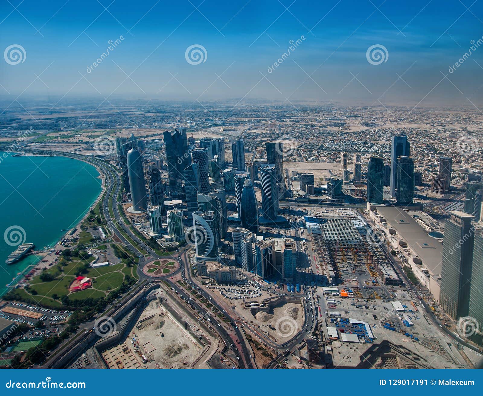 Doha in Qatar aerial view stock image. Image of life - 129017191