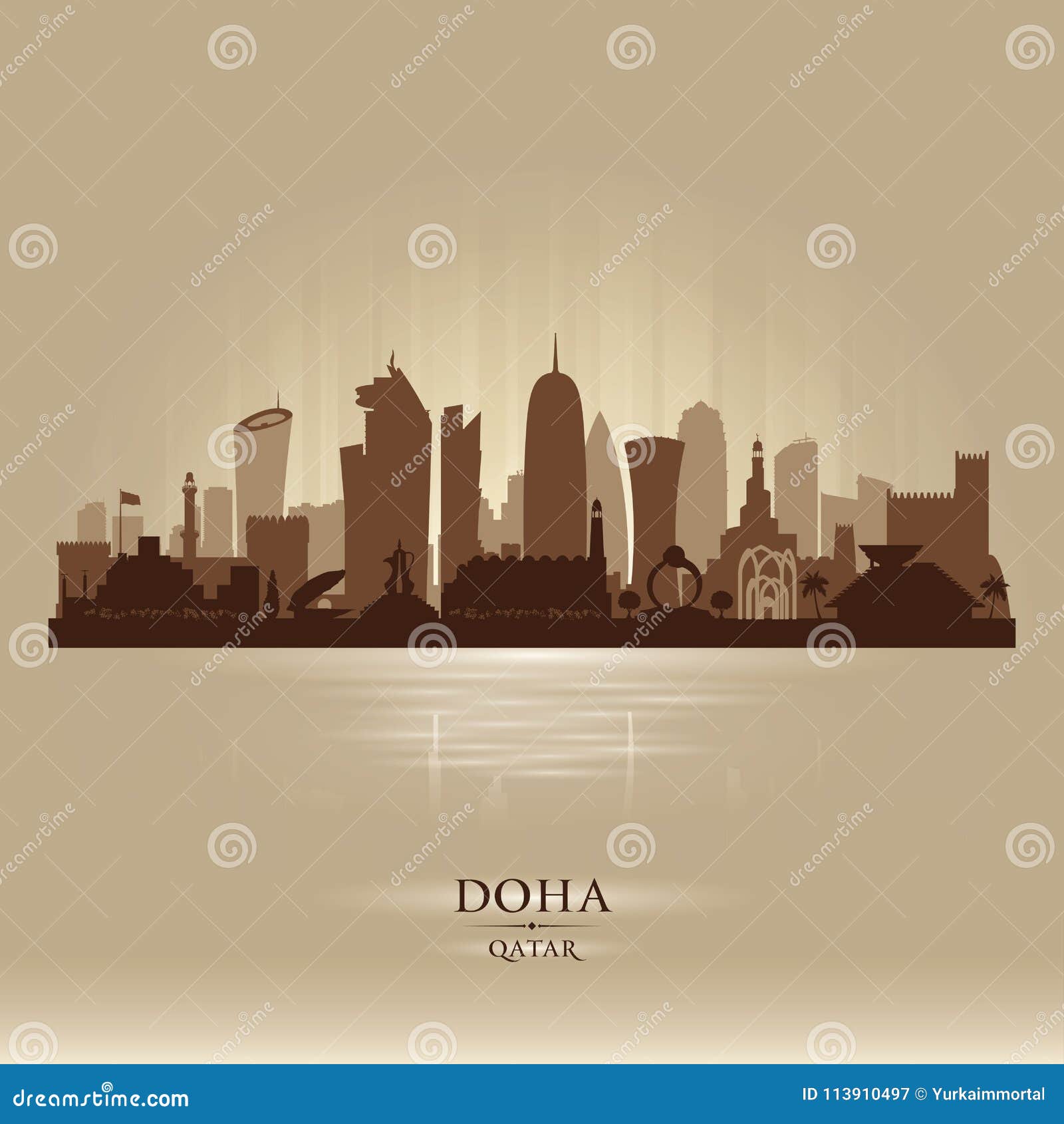 Doha Qatar City Skyline Vector Silhouette | CartoonDealer.com #113910497