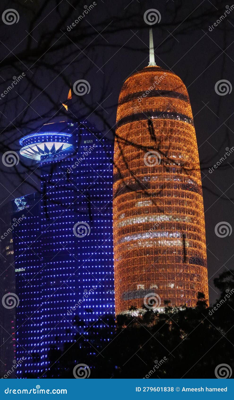 Doha Qatar Corniche Building at Nights Stock Photo - Image of corniche ...