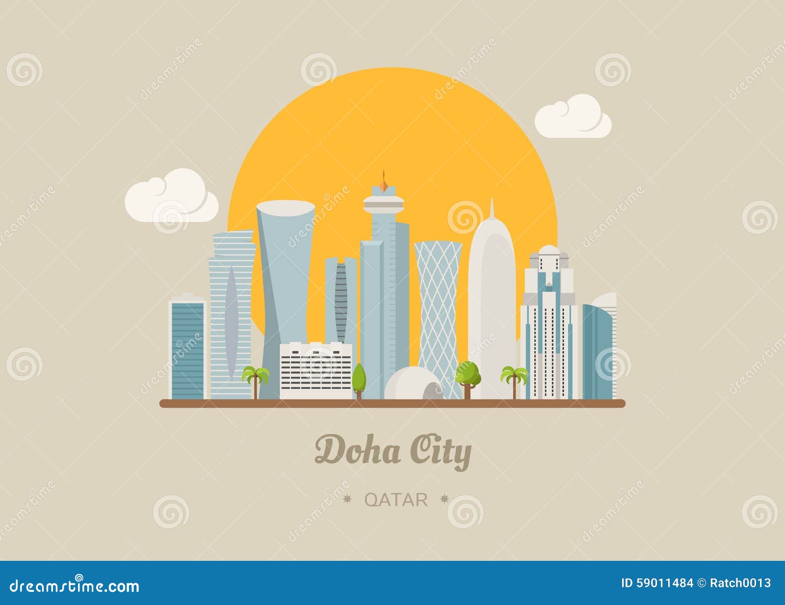 Doha Qatar City Skyline Vector Silhouette | CartoonDealer.com #127609584