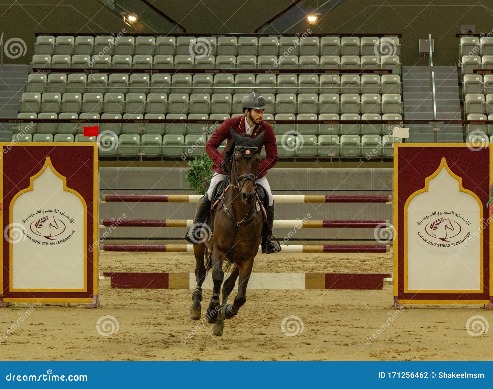 Doha, Qatar- 11 January 2020: Background Image with Horse Jump in Doha ...