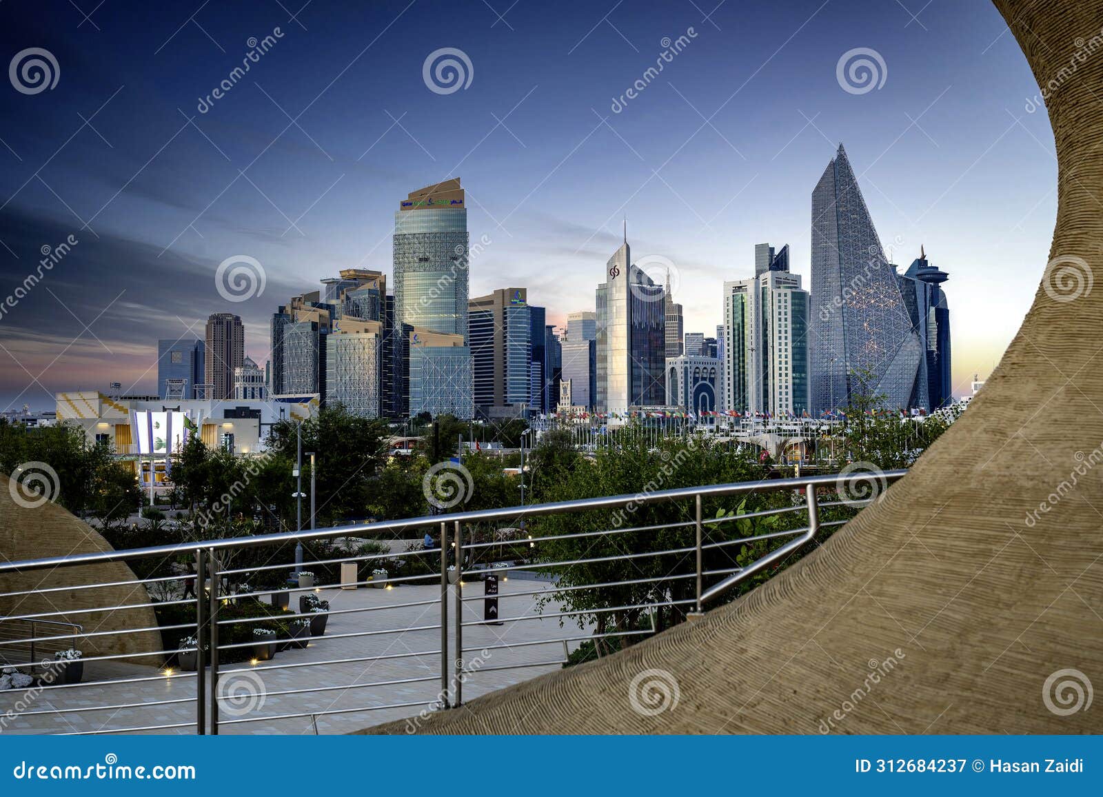 The Panoramic Skyline of Doha, Qatar during Sunrise Editorial ...