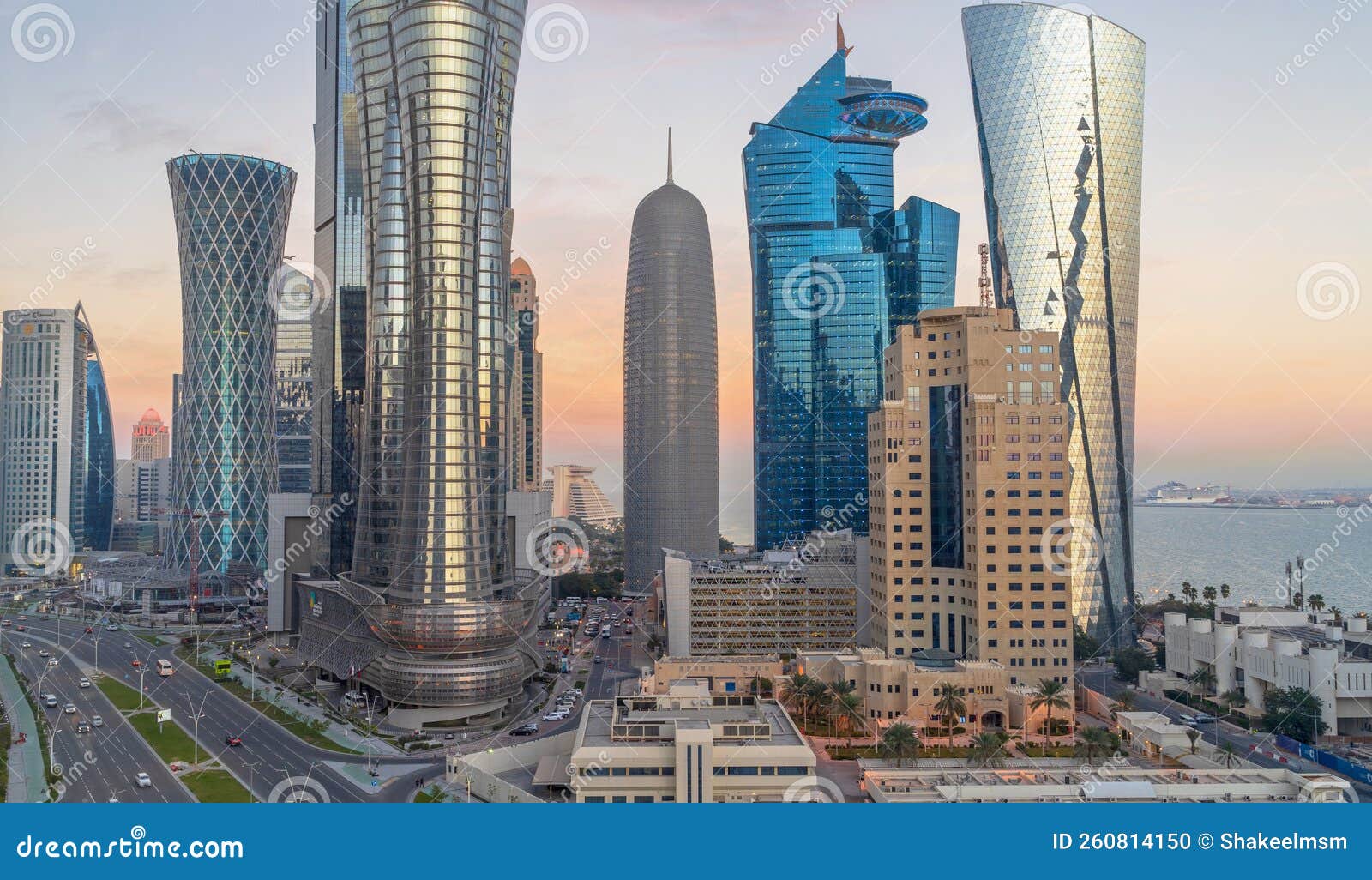 Doha, Qatar- March 03,2022 : Qatar Skyline during Sunset with Colorful ...