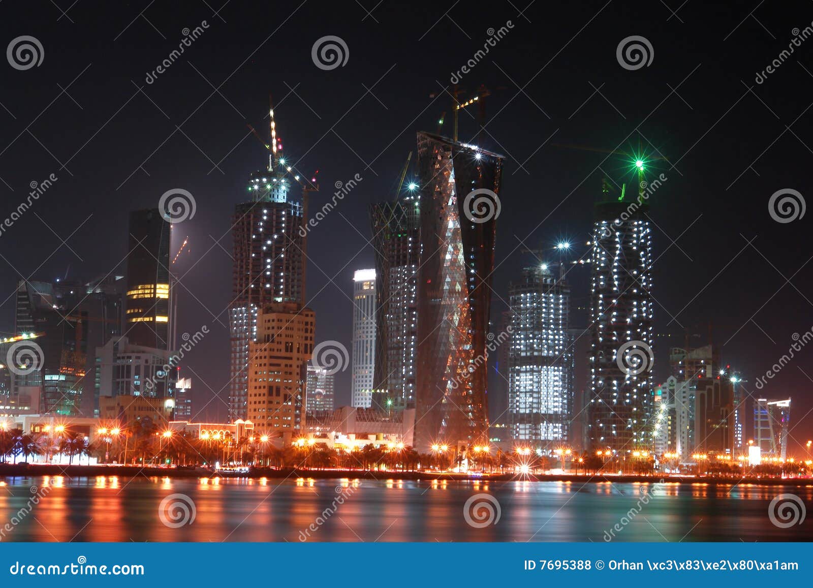 Doha - Qatar - Night Scene West Bay Stock Photo - Image of corniche ...