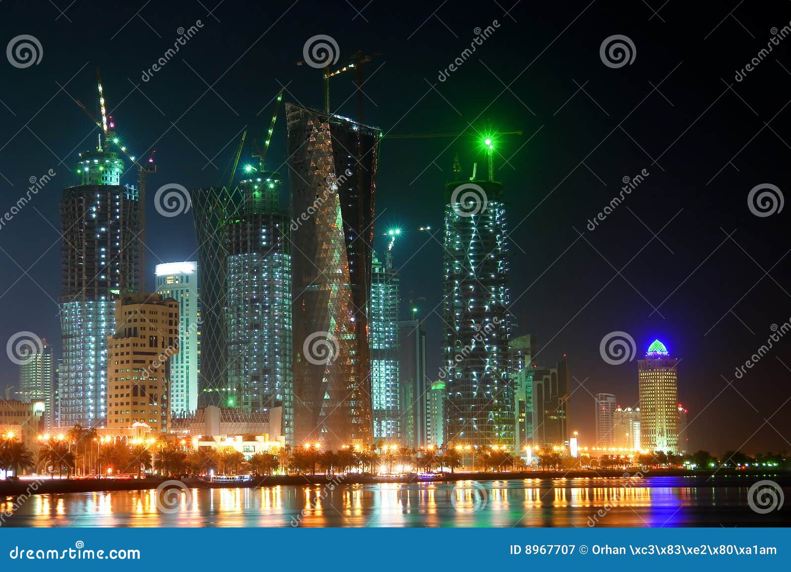 Doha - Qatar - Night Scene West Bay Stock Image - Image of petrol, city ...
