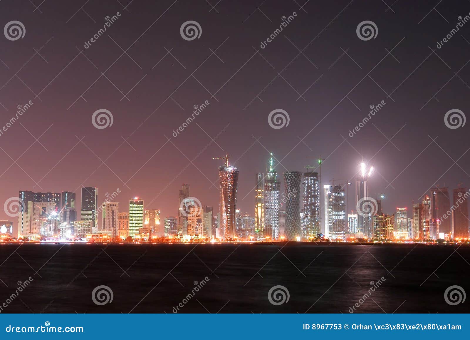 Doha - Qatar - Night Scene West Bay Stock Image - Image of arab ...