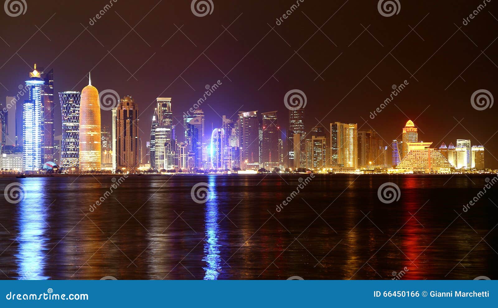 Doha, Qatar. Night Skyline. Stock Photo - Image of night, arabian: 66450166