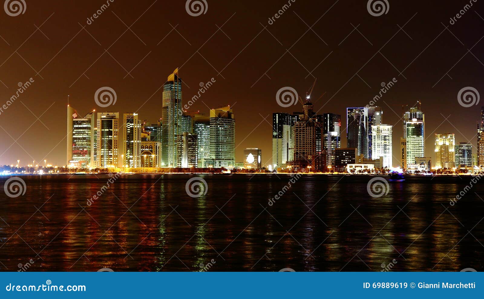 Doha, Qatar. Night Skyline. Editorial Stock Image - Image of arabia ...