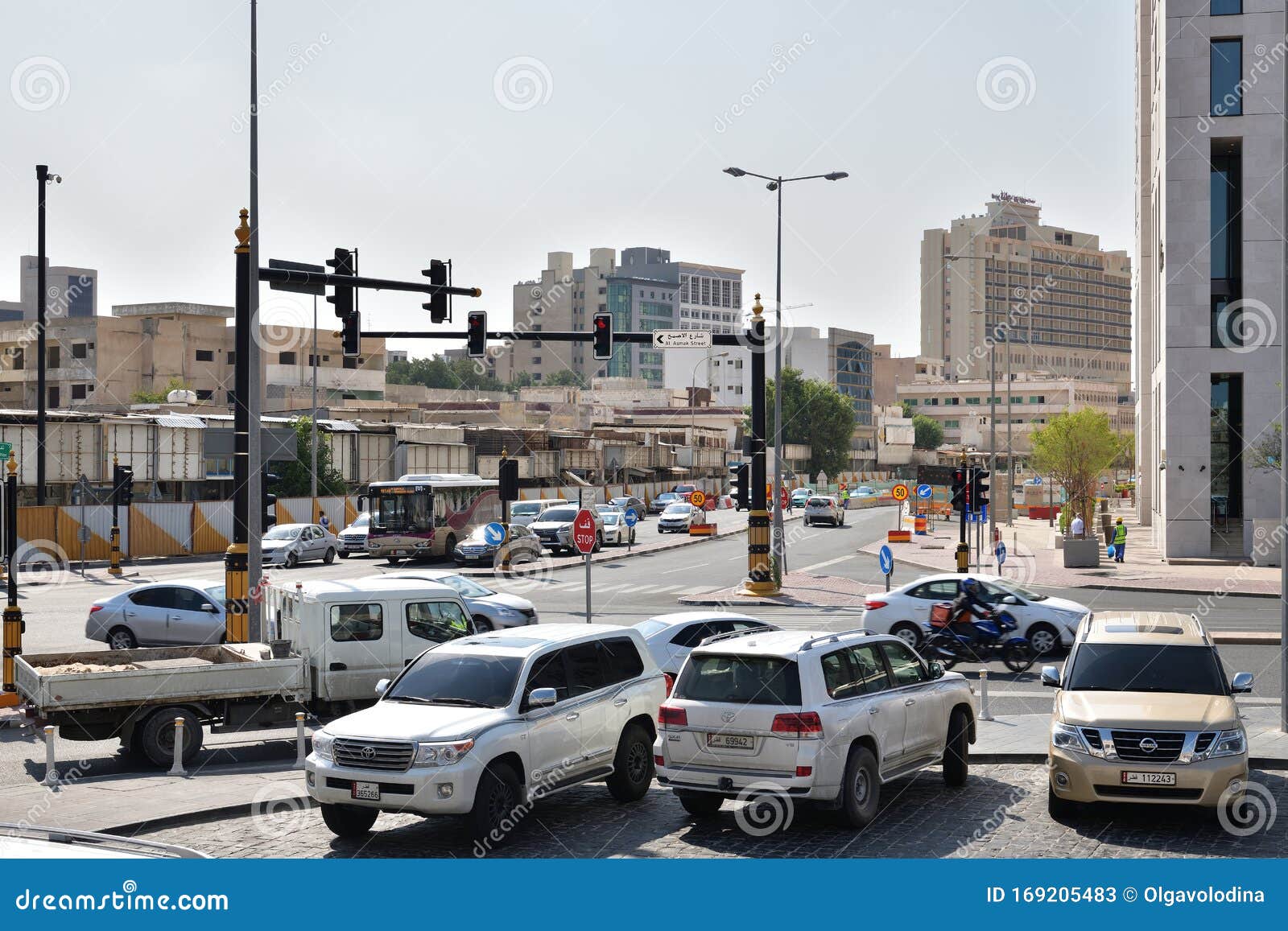Doha, Qatar - Nov 21. 2019. Intersection Al Asmakh and Ali Bin Abdullah ...