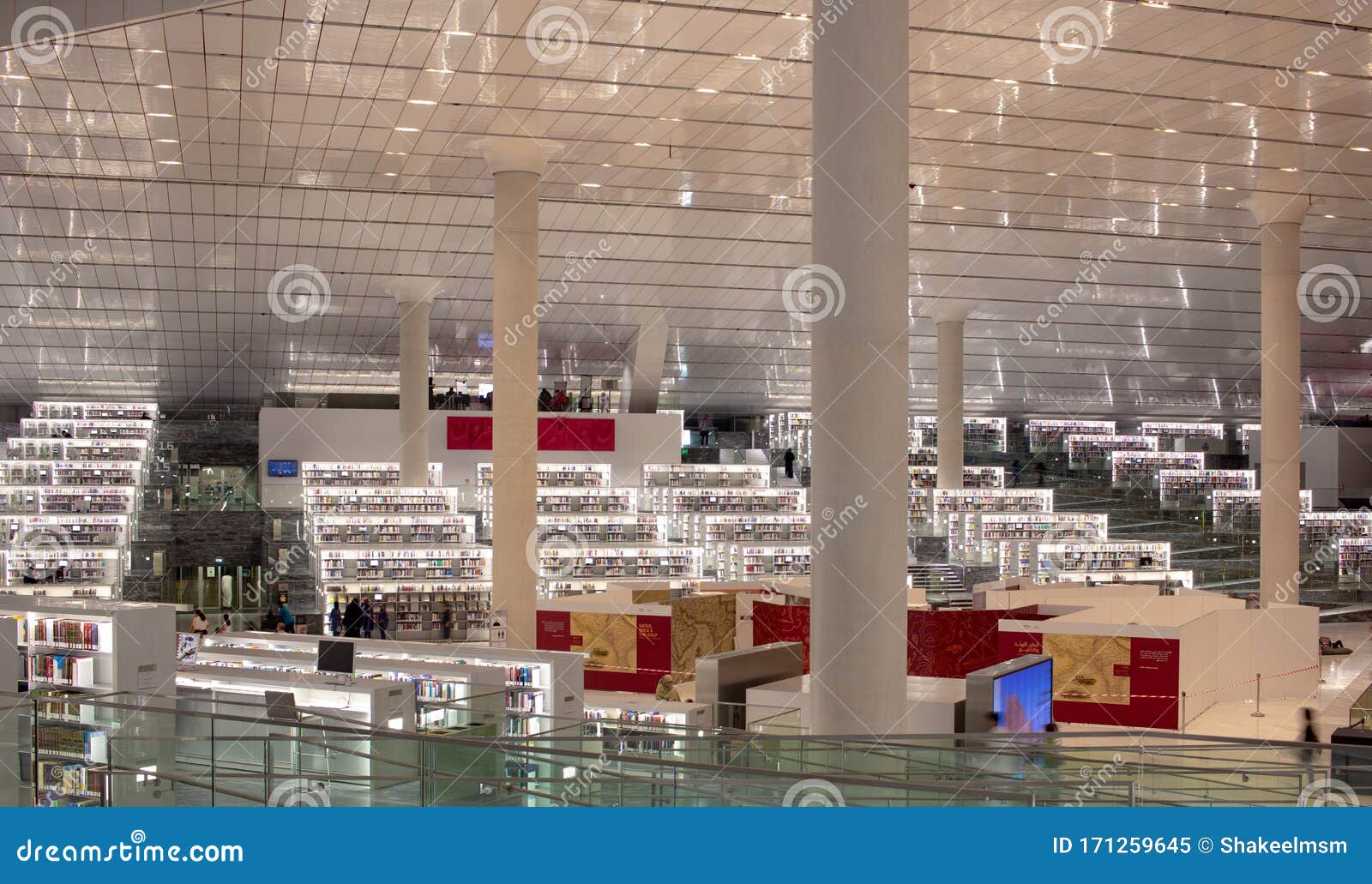 Doha / Qatar â€“ October 9, 2018: Interior of the National Library of ...